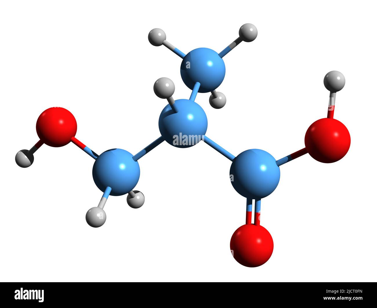 3D image of 3-Hydroxyisobutyric acid skeletal formula - molecular ...