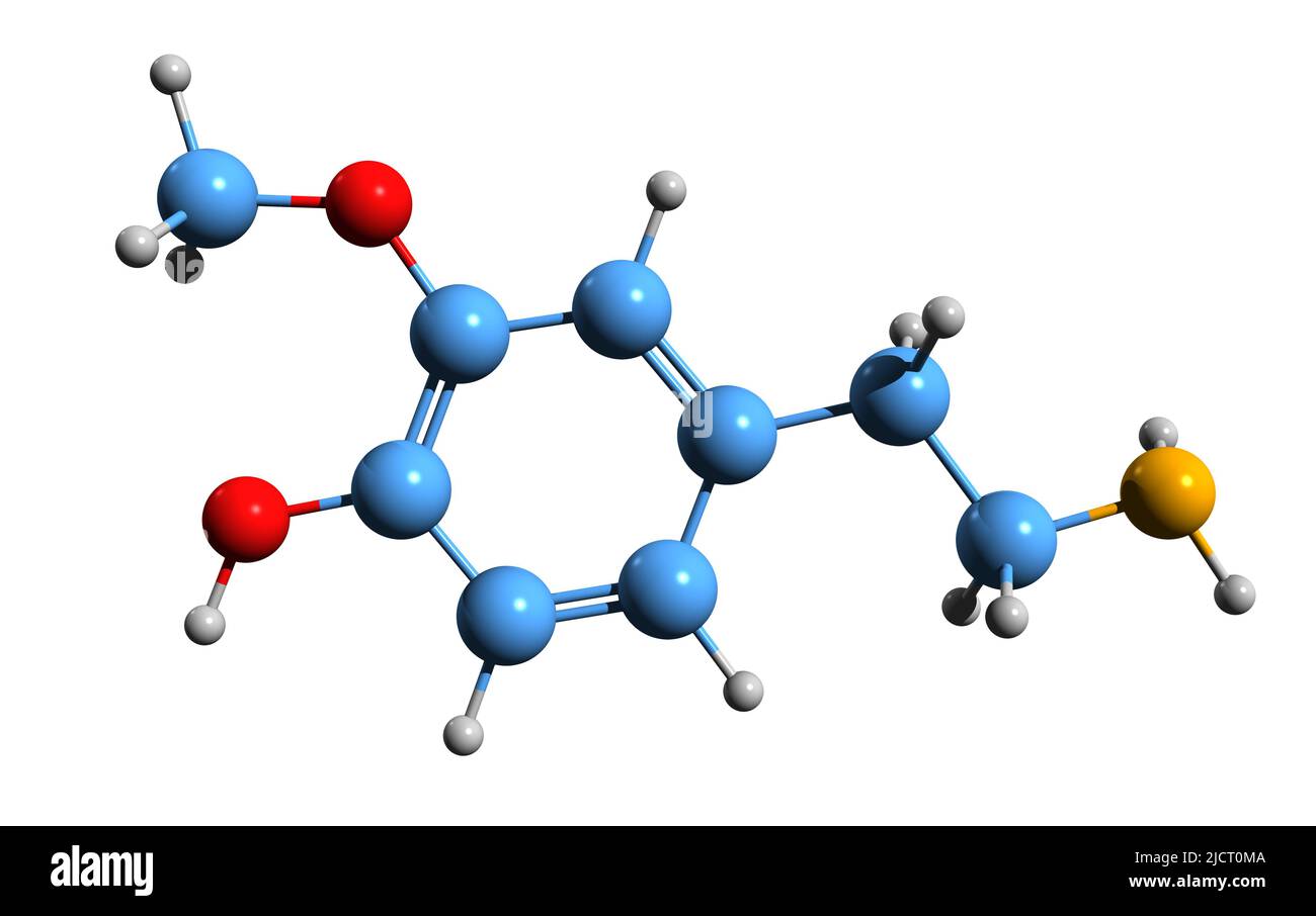3D image of 3-Methoxytyramine skeletal formula - molecular chemical ...