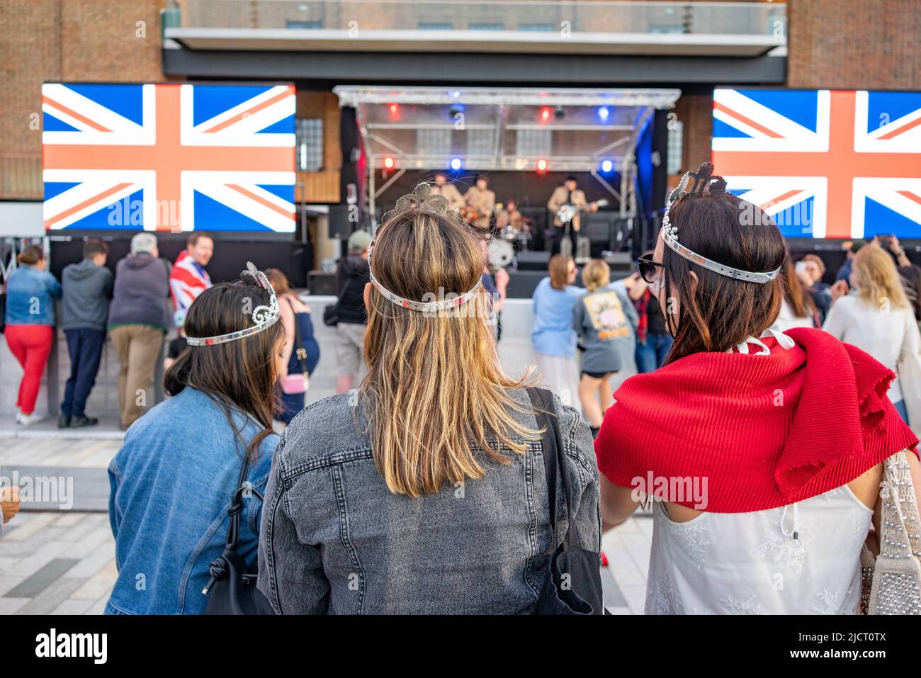 People celebrating the Queens Platinum Jubilee 2022 at Battersea Power ...