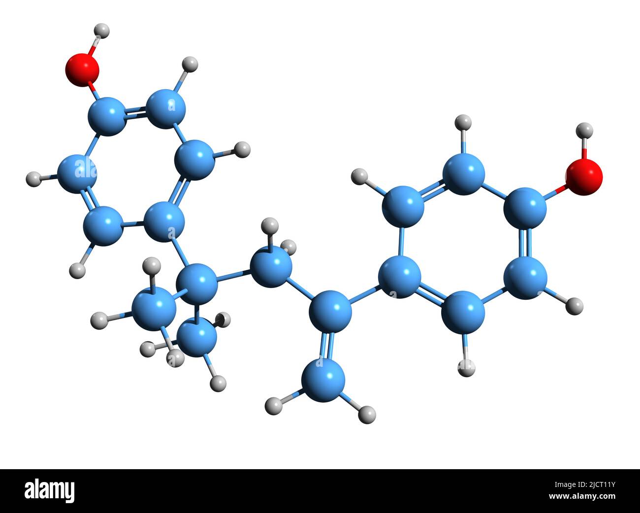 3D image of 4-Methyl-2,4-bis(4-hydroxyphenyl)pent-1-ene skeletal ...