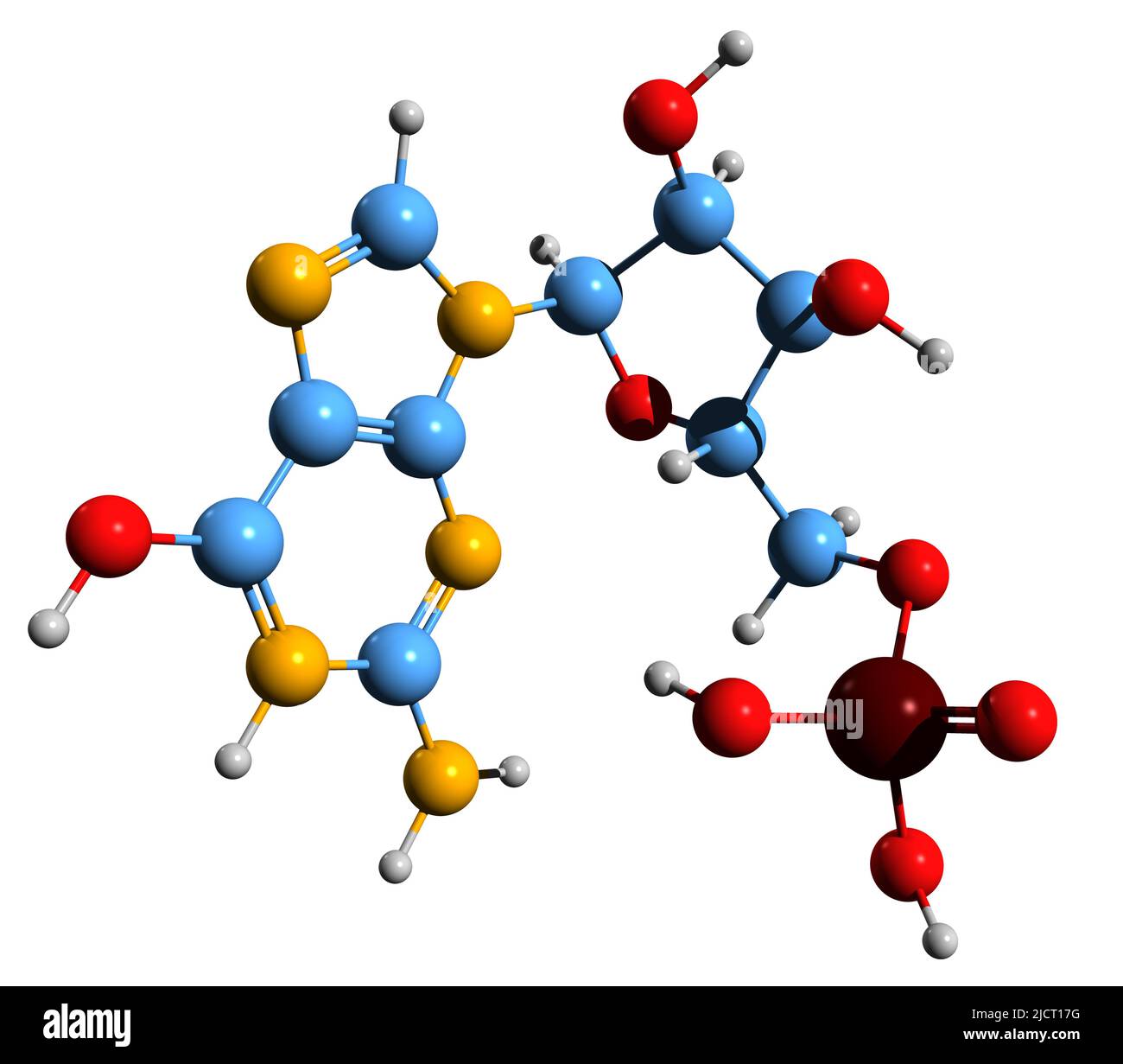 3D image of guanylic acid skeletal formula - molecular chemical ...