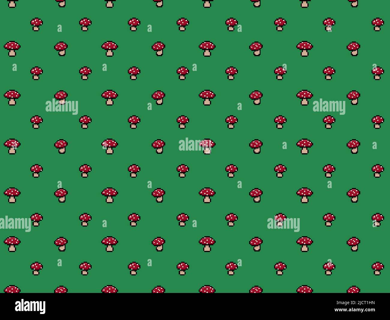 Pixel 8 bit red mushrooms with white dots on green background - high ...