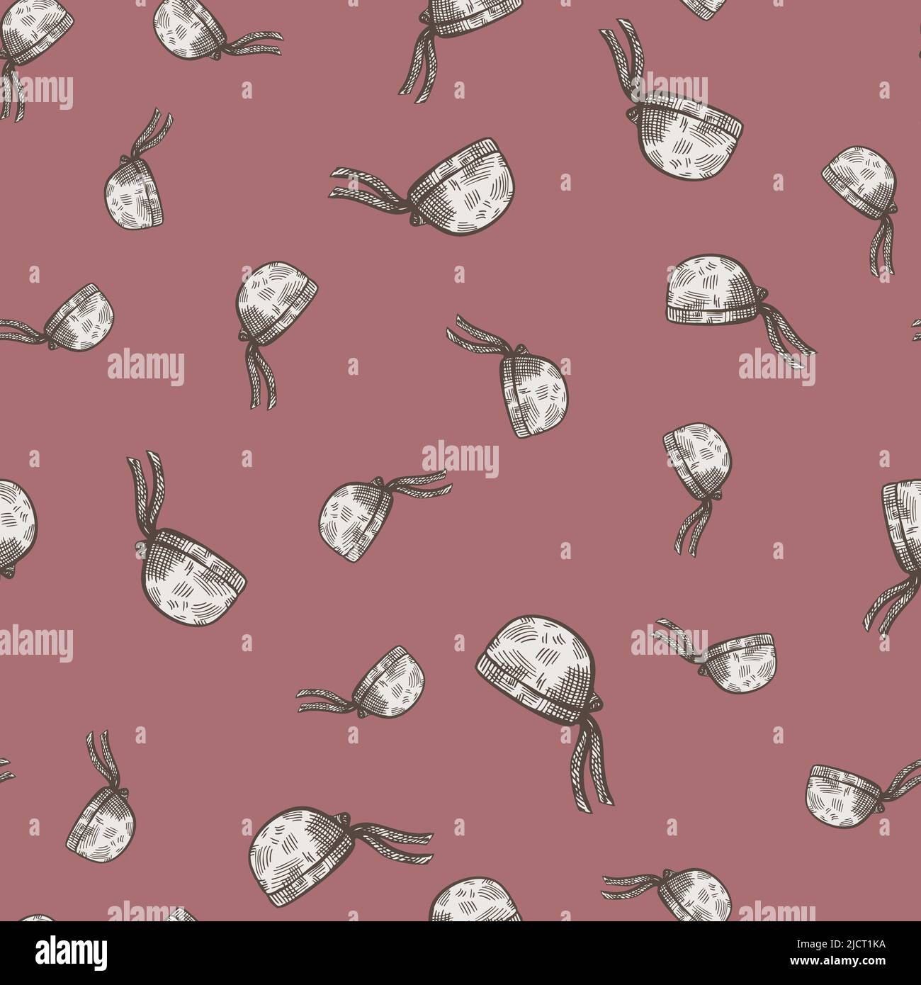 Bandana chef hat seamless pattern engraving. Vintage cooking background ...