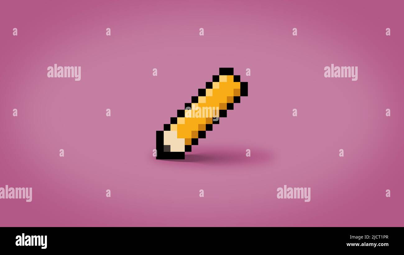 Pixel 8 bit yellow pencil on pink background - high resolution ...