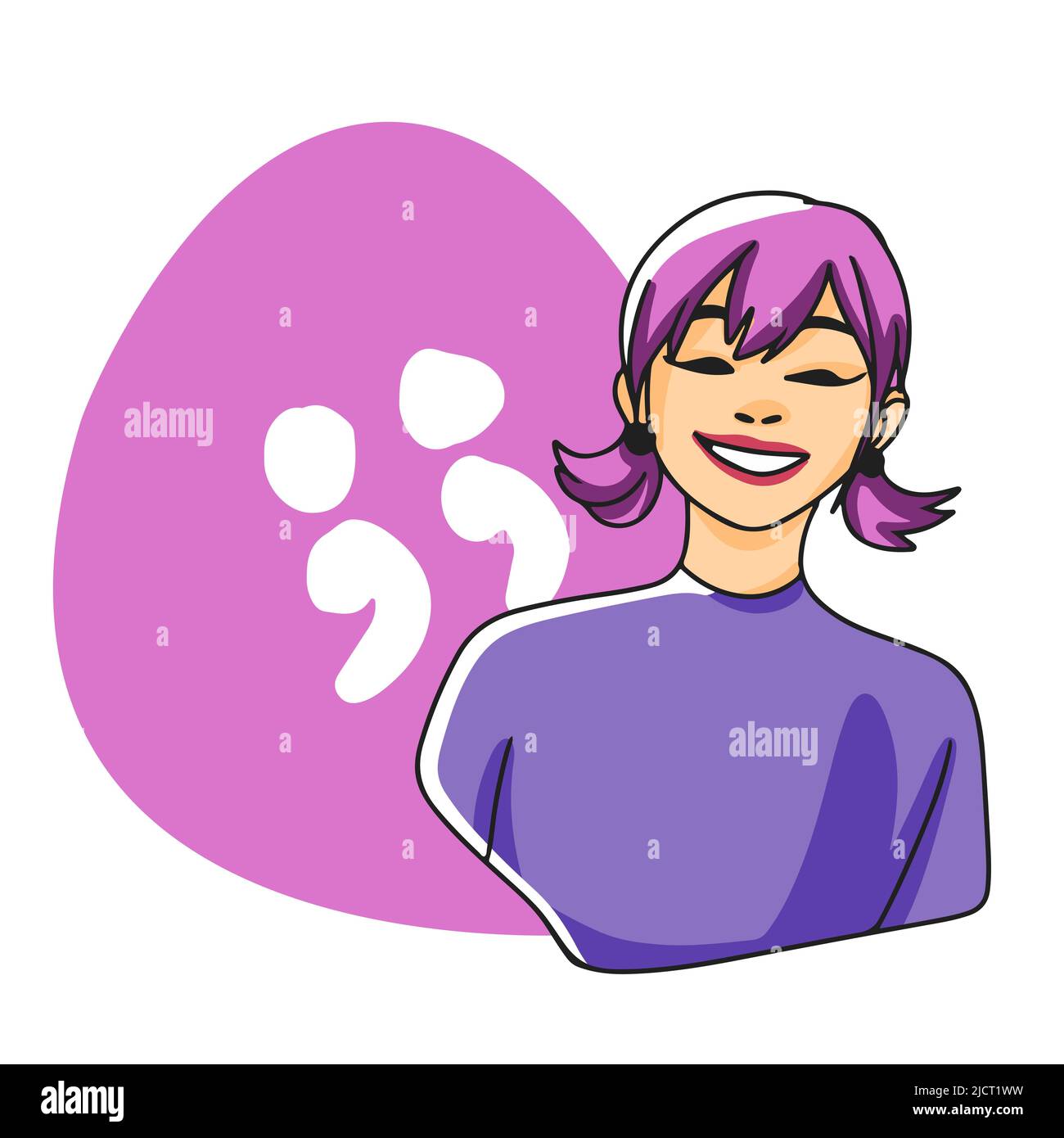 Girl expresses emotions, semicolon, with pink hair, shows joy, smiles ...