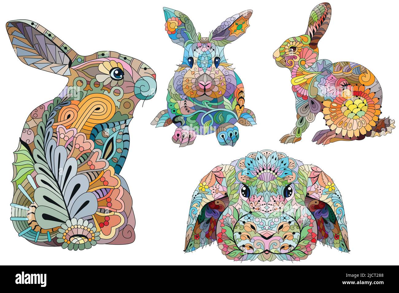 Set of rabbits. Easter background with creative cute bunny. Colorful ...