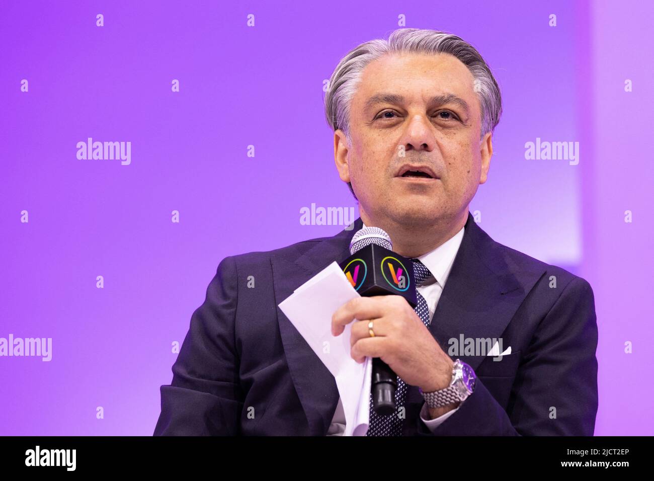 Paris, France, June 15, 2022. Renault CEO Luca de Meo speaks during the ...