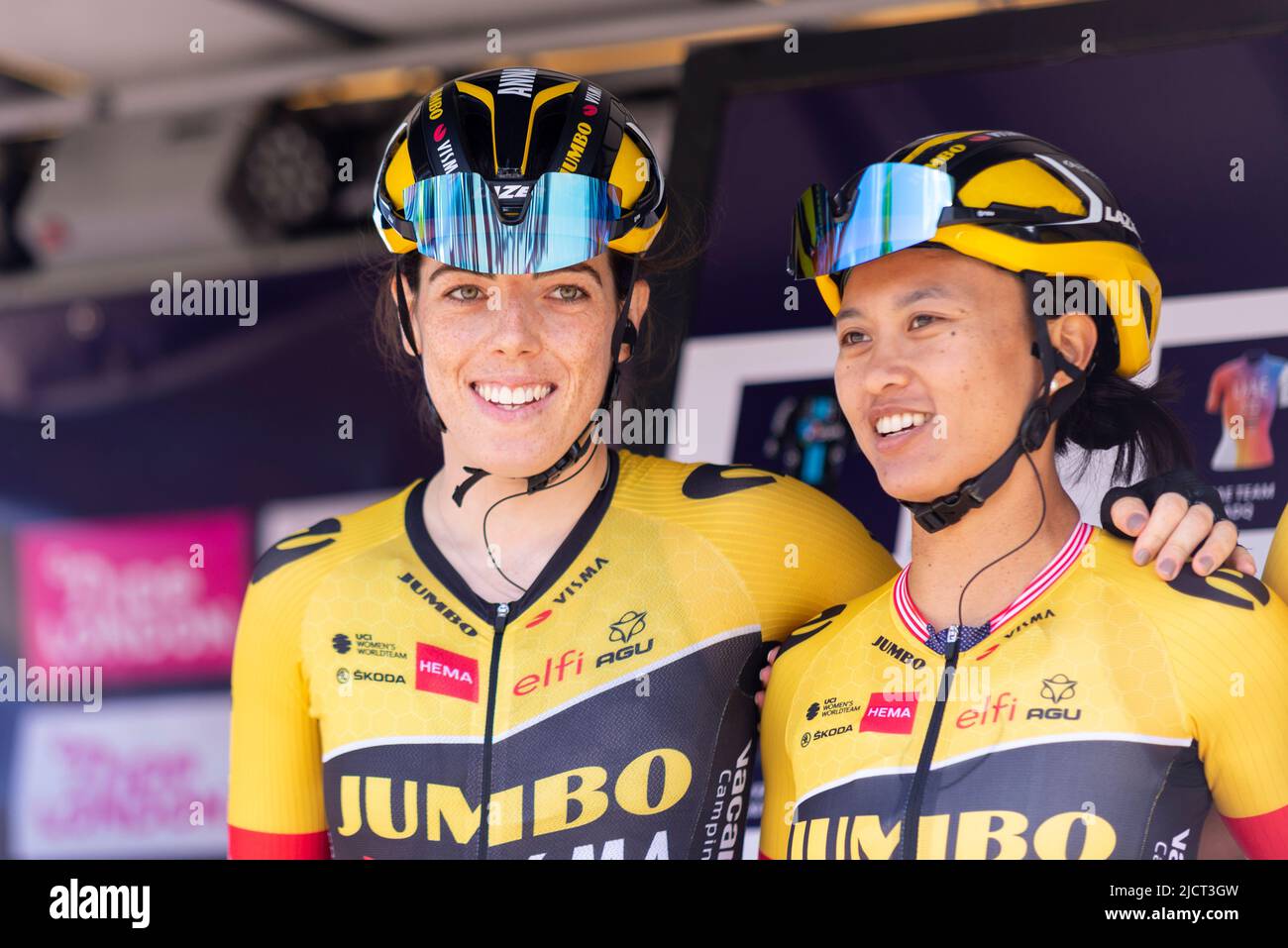 Anna Henderson, Coryn Labecki, cyclists of team Jumbo Visma at the ...