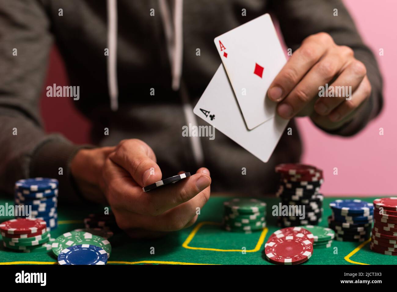 The player makes a bet in poker Stock Photo - Alamy