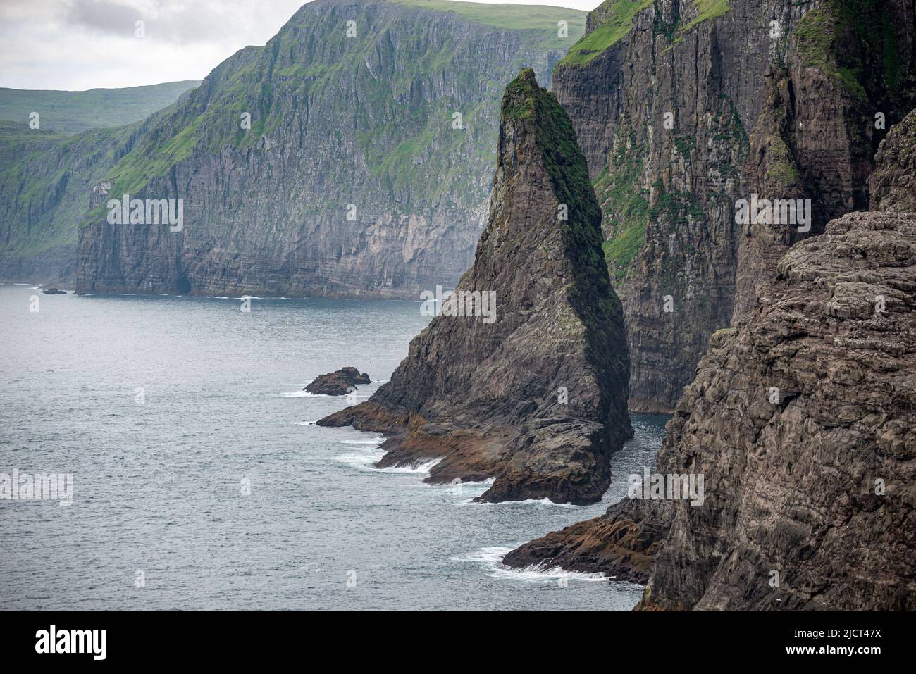 Sea cliffs close to Leitisvatn (Sørvágsvatn) lake, Vagar Island, Faroe ...