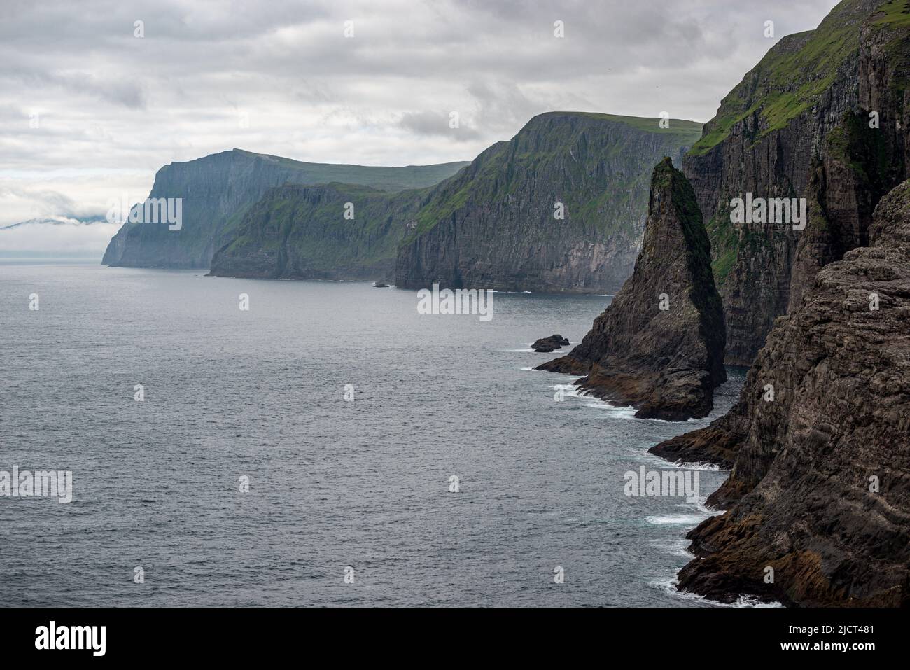 Sea cliffs close to Leitisvatn (Sørvágsvatn) lake, Vagar Island, Faroe ...