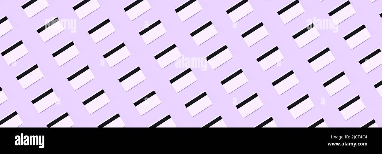 Plastic credit card mockup. Color purple and white background. Atm ...