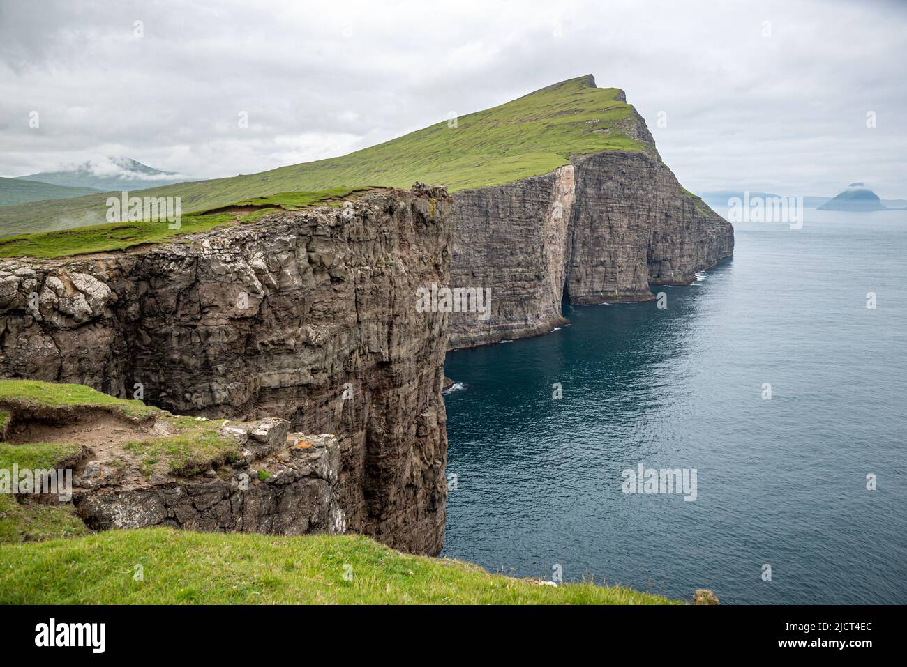 Sea cliffs close to Leitisvatn (Sørvágsvatn) lake, Vagar Island, Faroe ...