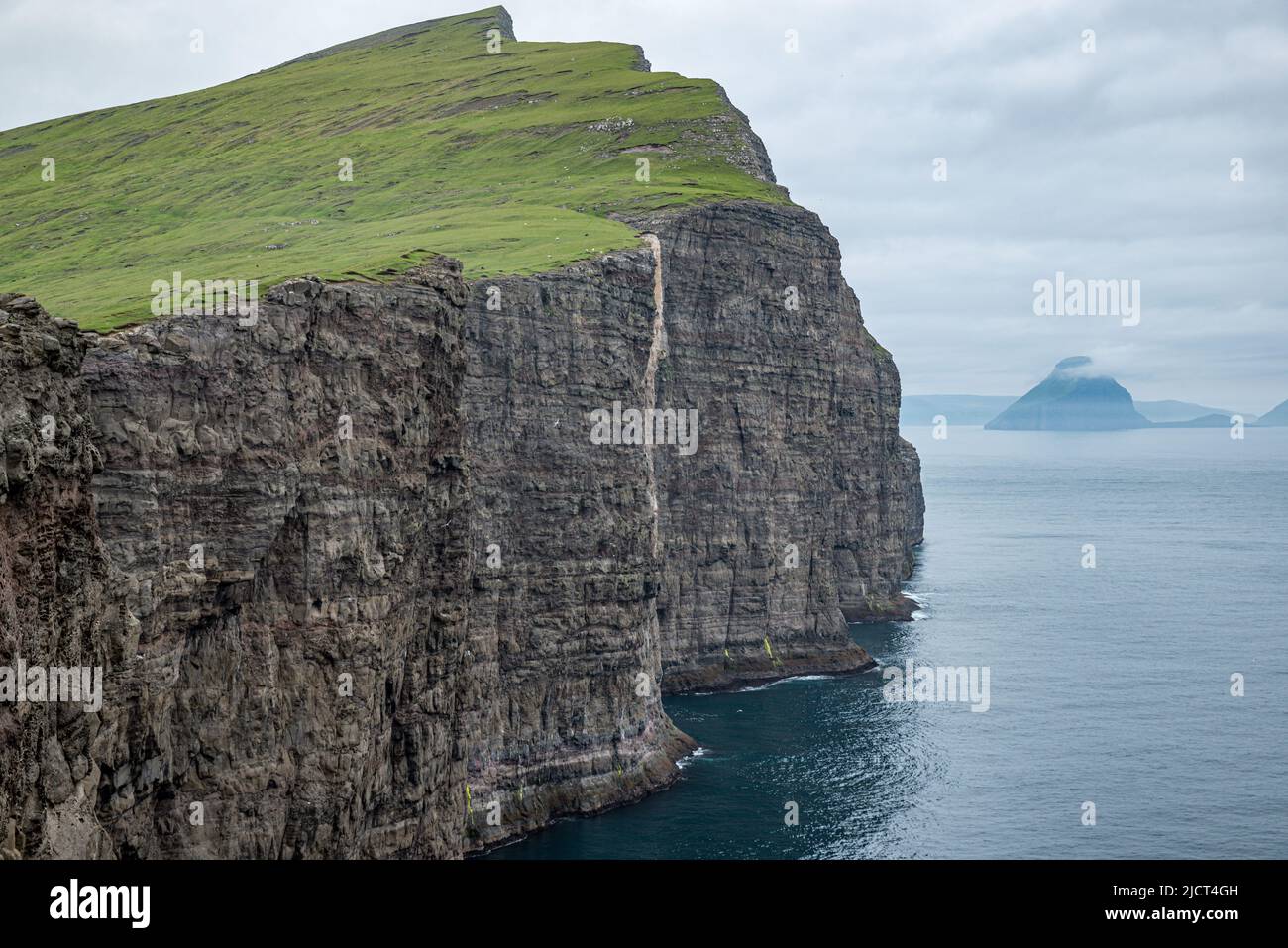 Sea cliffs close to Leitisvatn (Sørvágsvatn) lake, Vagar Island, Faroe ...