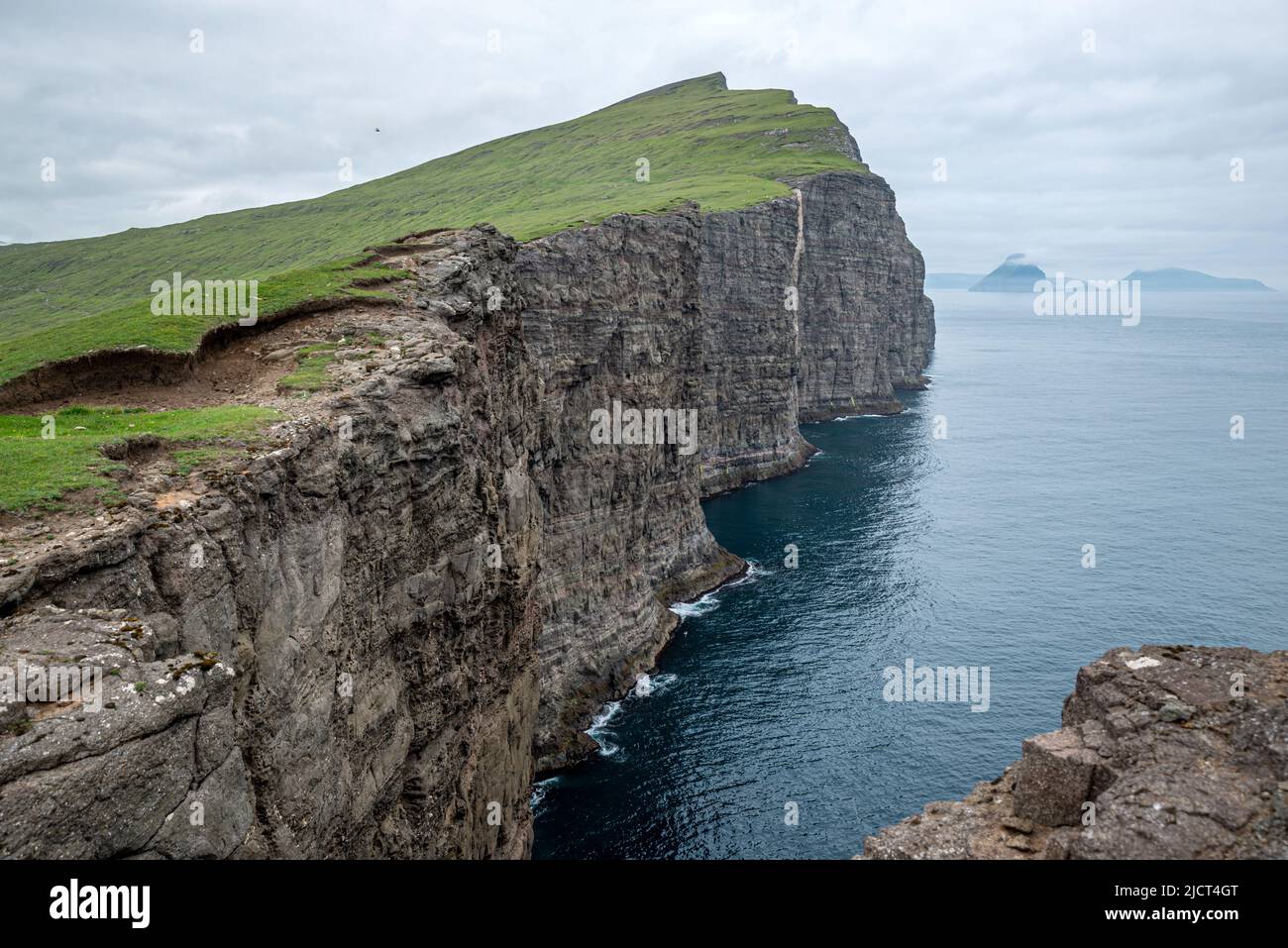 Sea cliffs close to Leitisvatn (Sørvágsvatn) lake, Vagar Island, Faroe ...