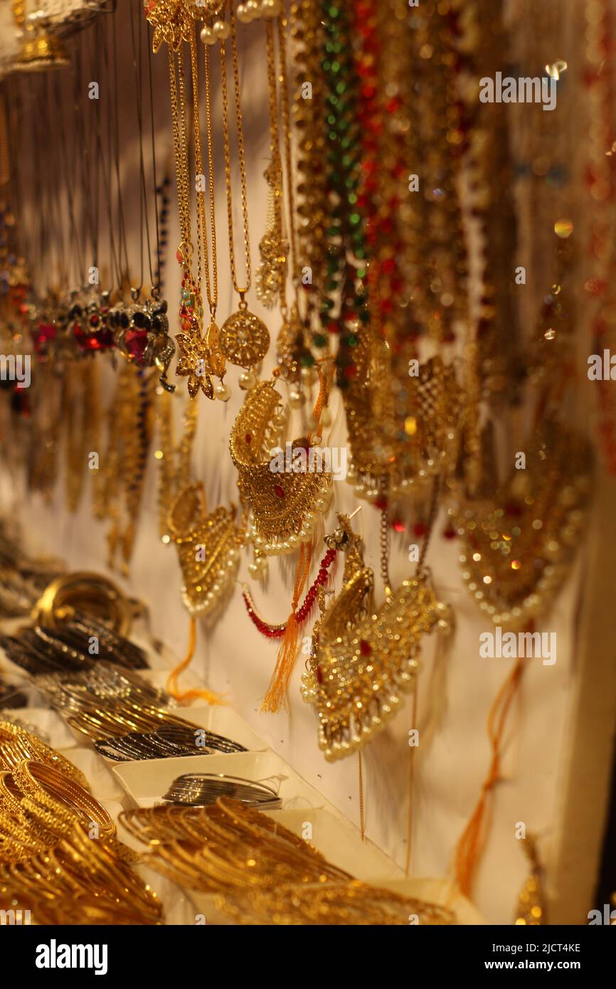 Jewelry on window display Stock Photo - Alamy