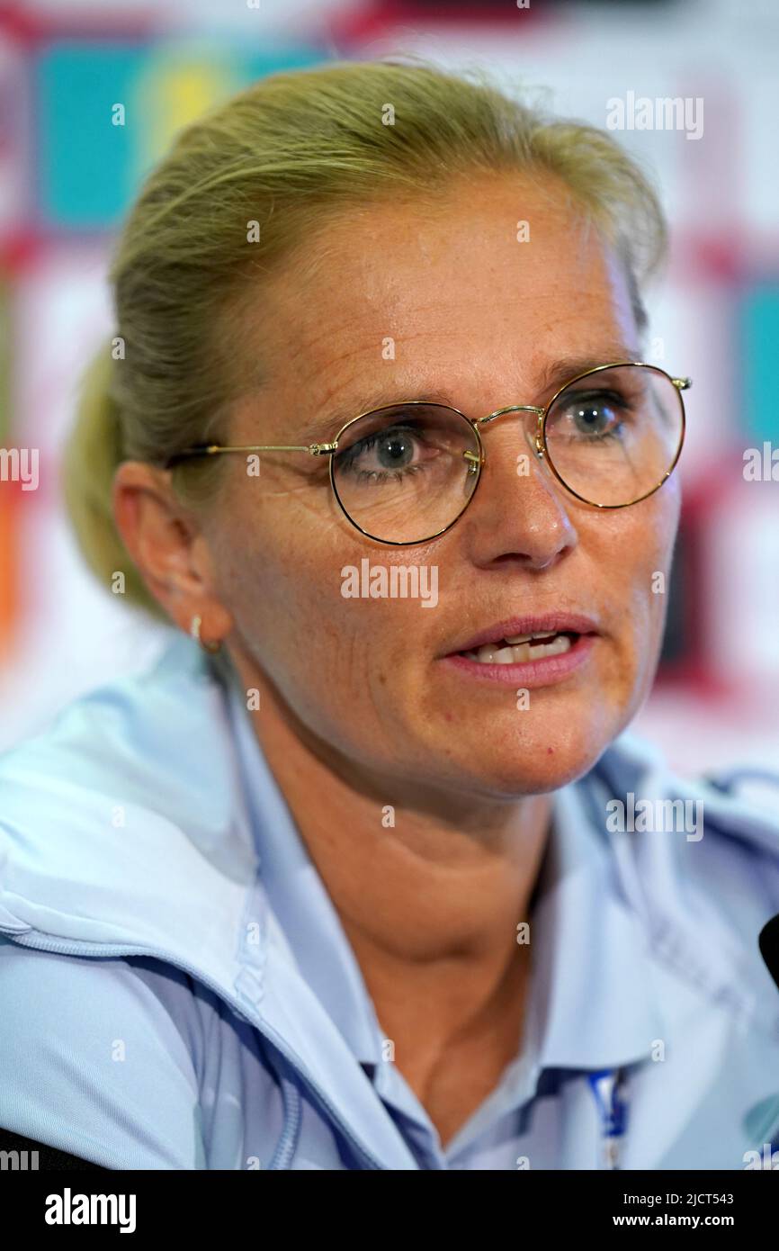 England manager Sarina Wiegman during a press conference at St. George ...