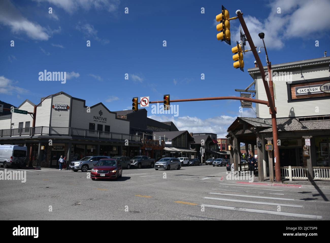 Jackson WY USA 5/21/2022. Jackson WY town center. Gateway to the Teton ...