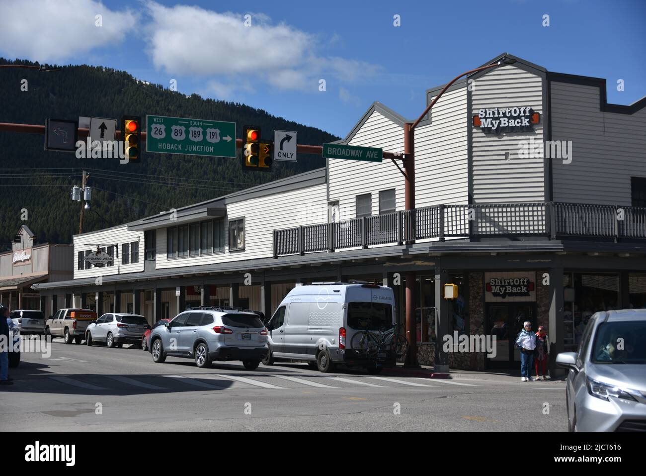 Jackson WY USA 5/21/2022. Jackson WY town center. Gateway to the Teton ...