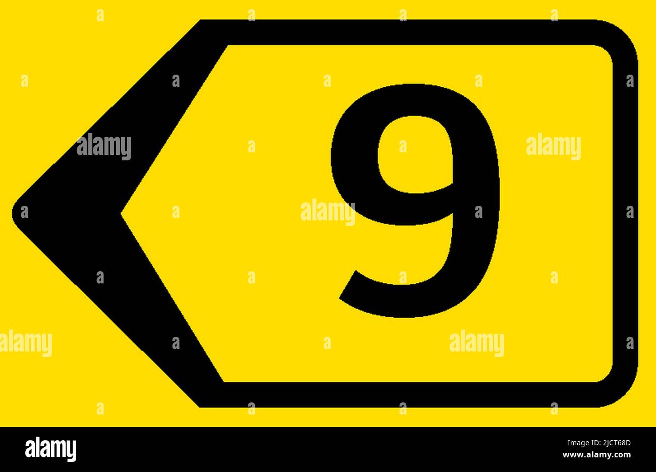 Yellow sign in arrow shape used in the Netherlands for deviation Stock ...