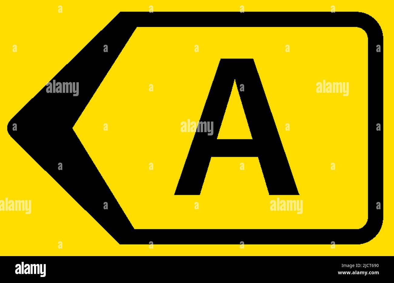 Yellow sign in arrow shape used in the Netherlands for deviation Stock ...