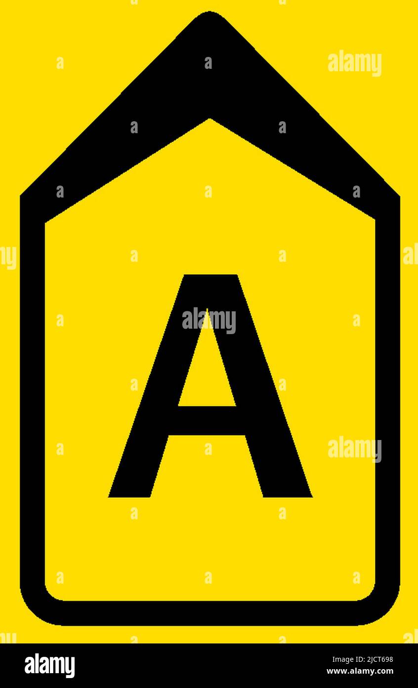 Yellow sign in arrow shape used in the Netherlands for deviation Stock ...