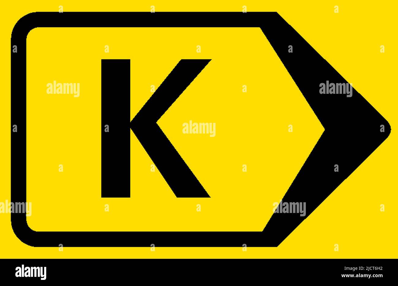 Yellow sign in arrow shape used in the Netherlands for deviation Stock ...