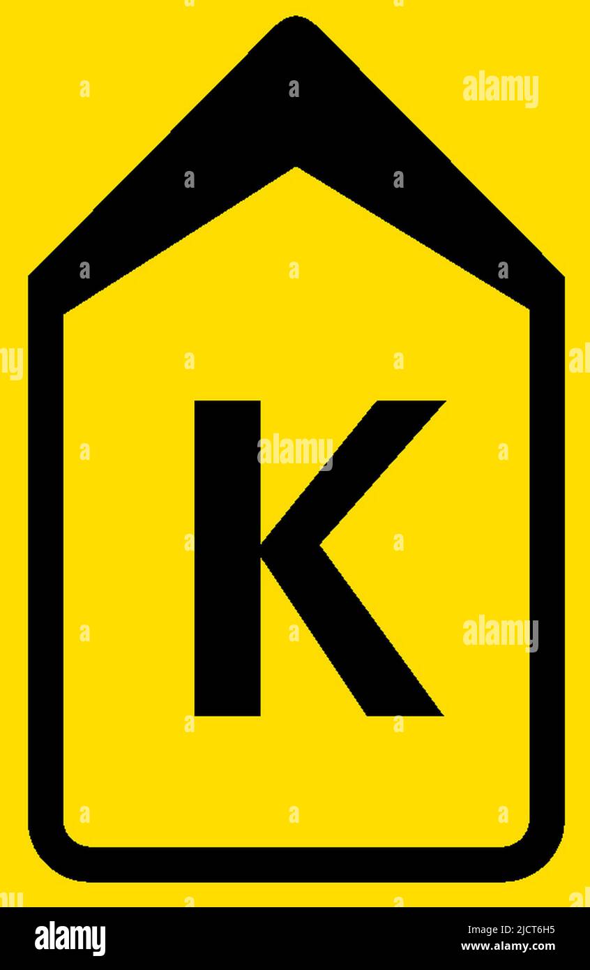 Yellow sign in arrow shape used in the Netherlands for deviation Stock ...