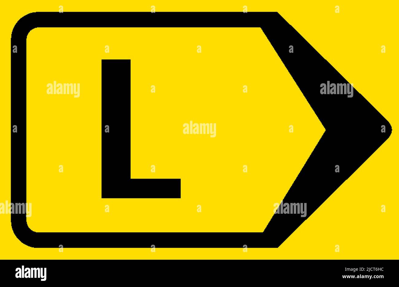 Yellow sign in arrow shape used in the Netherlands for deviation Stock ...