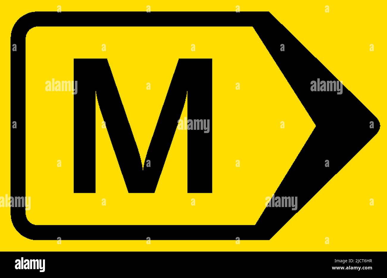 Yellow sign in arrow shape used in the Netherlands for deviation Stock ...