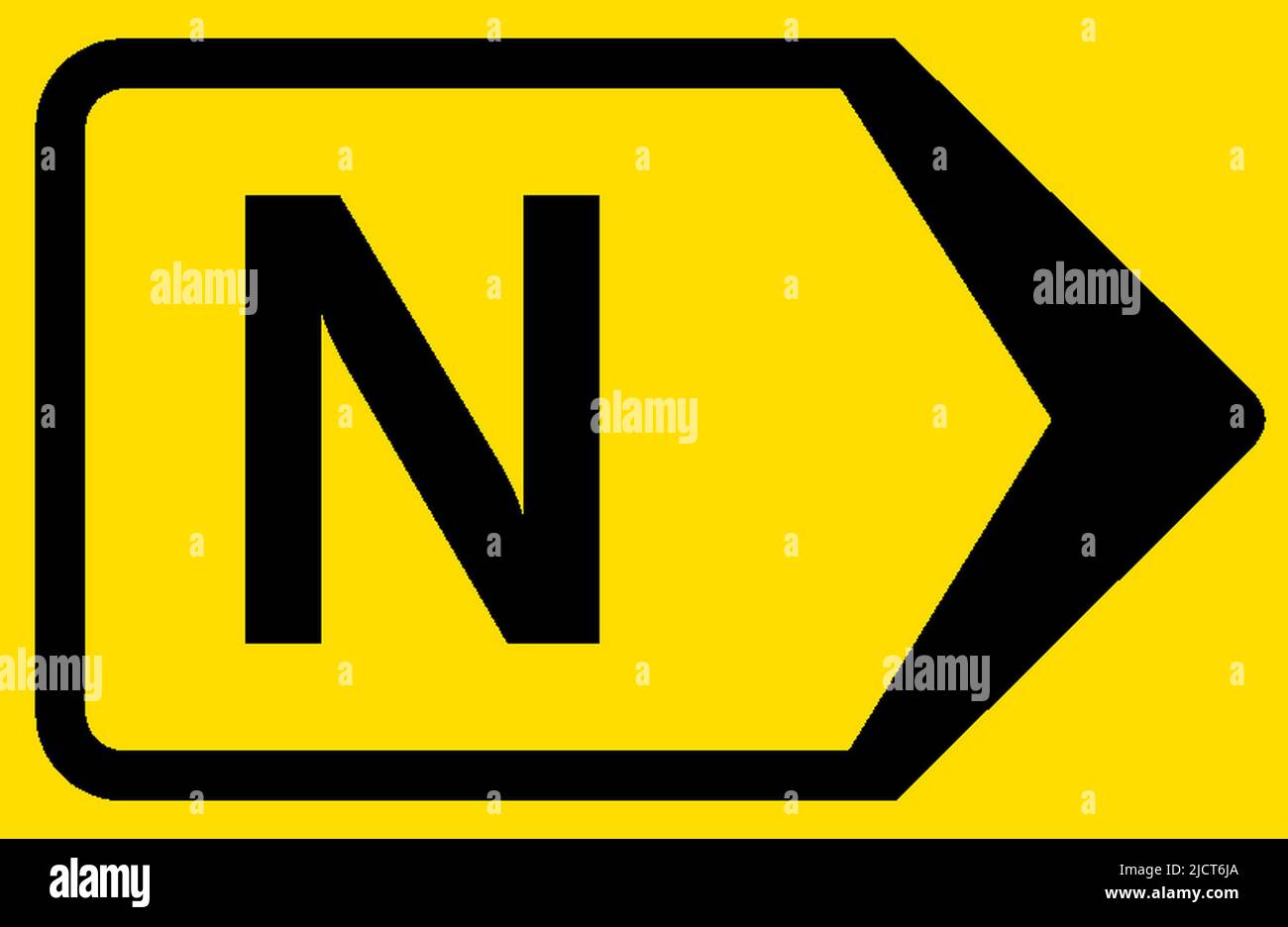 Yellow sign in arrow shape used in the Netherlands for deviation Stock ...