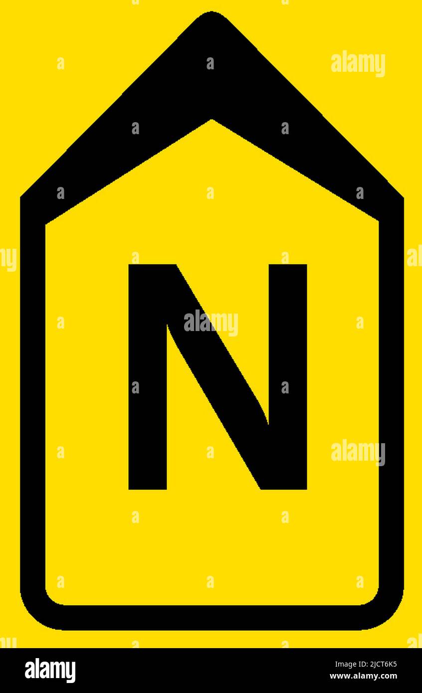 Yellow sign in arrow shape used in the Netherlands for deviation Stock ...