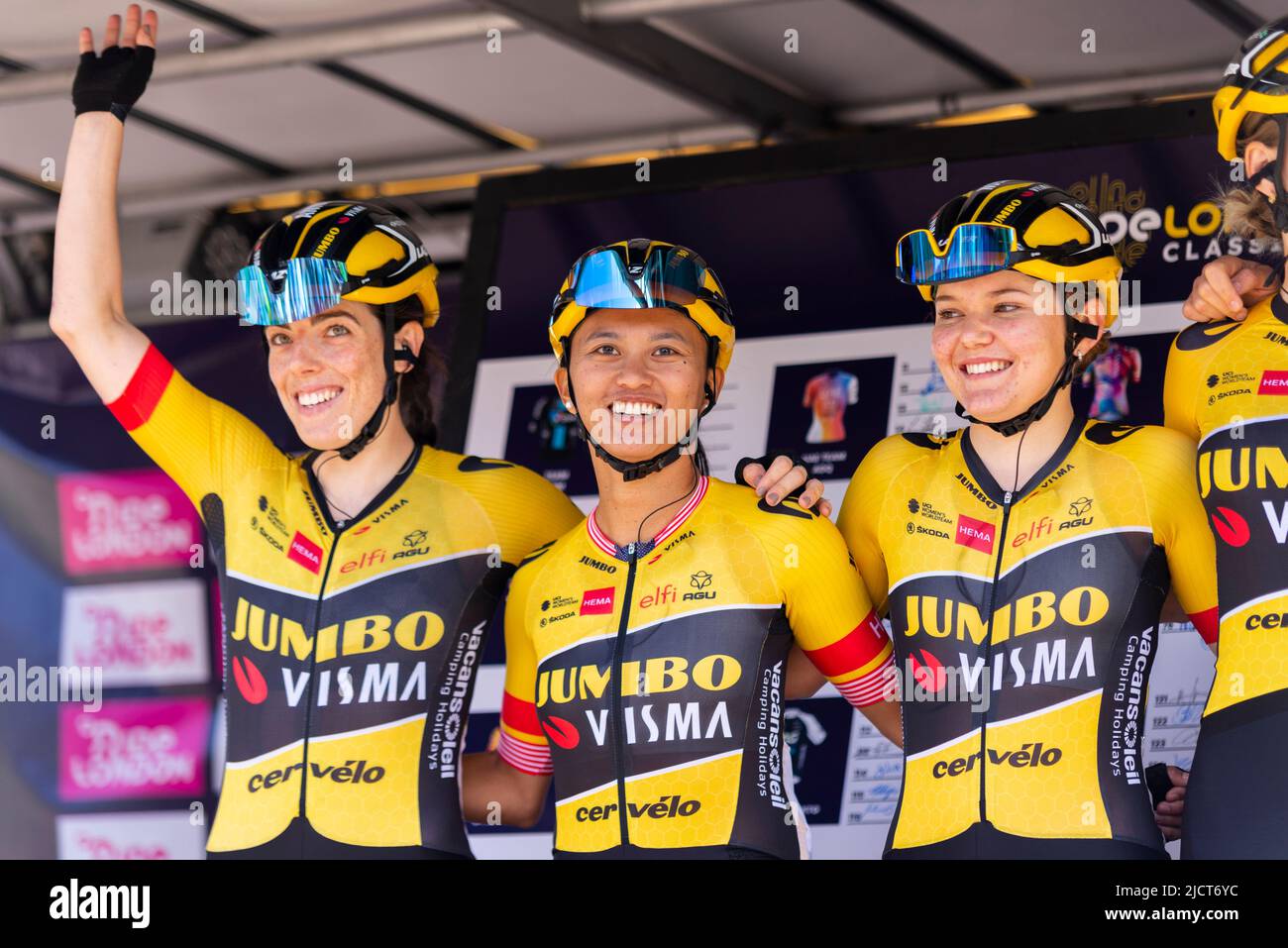 Anna Henderson, Coryn Labecki, Noemi Ruegg cyclists of team Jumbo Visma ...