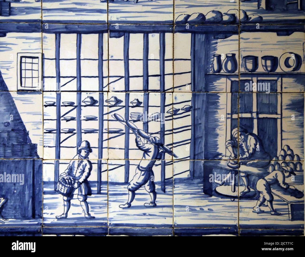 Delftware (glased earthenware) decorated with pottery factory in ...