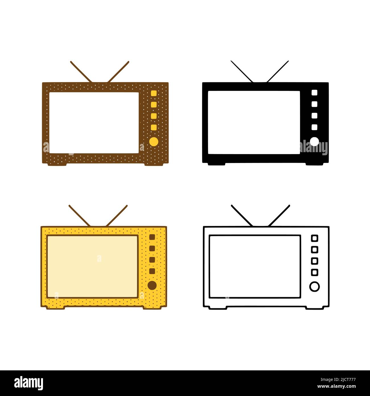Vector set of retro TV in doodle style on white background Stock Vector ...