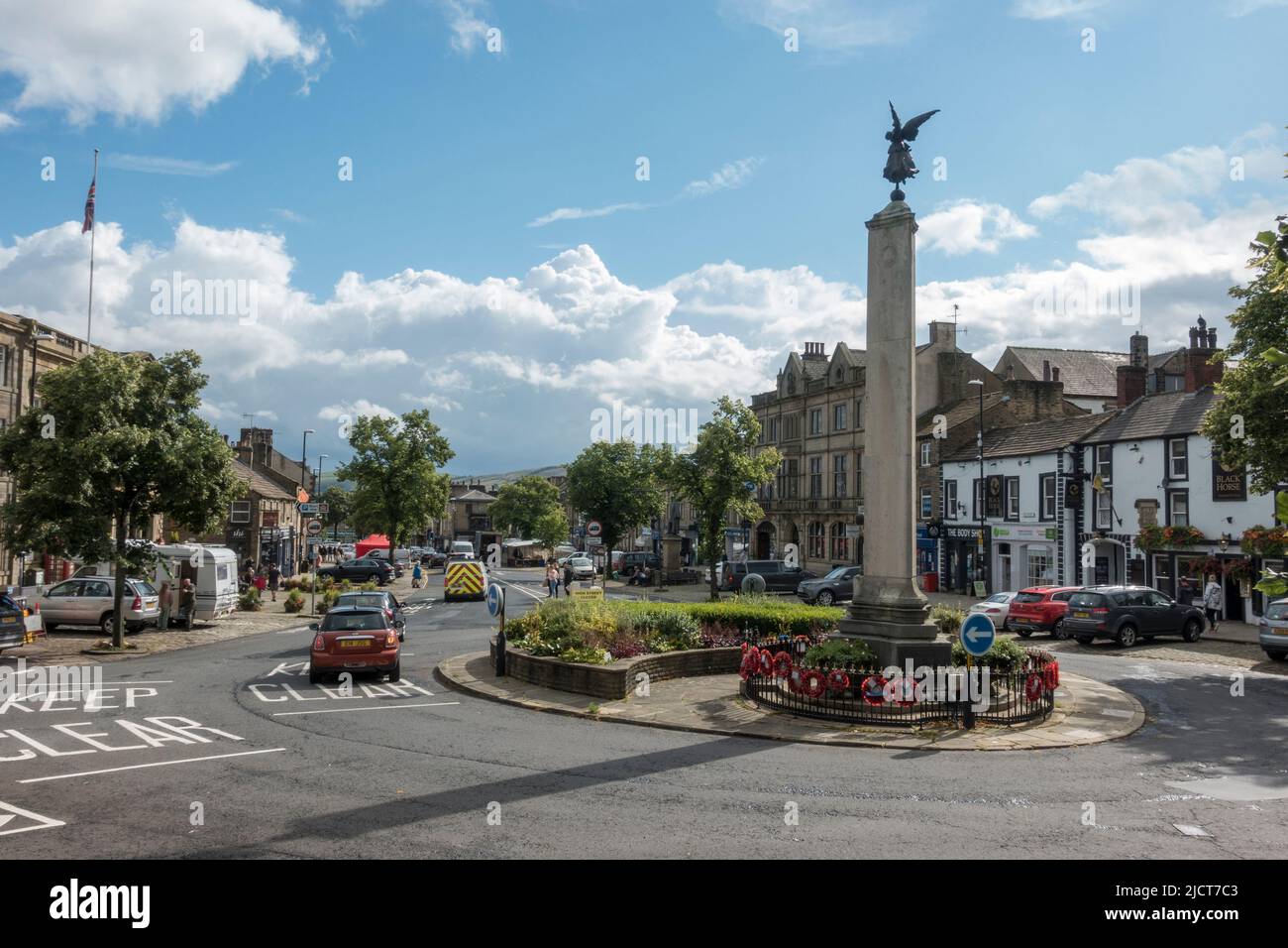 View past the War Memorial through the centre of the market town of ...