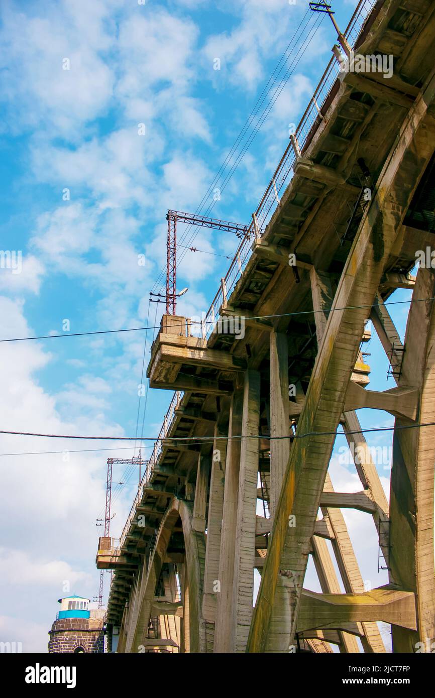 Structural elements of the old, built in the USSR, railway bridge ...