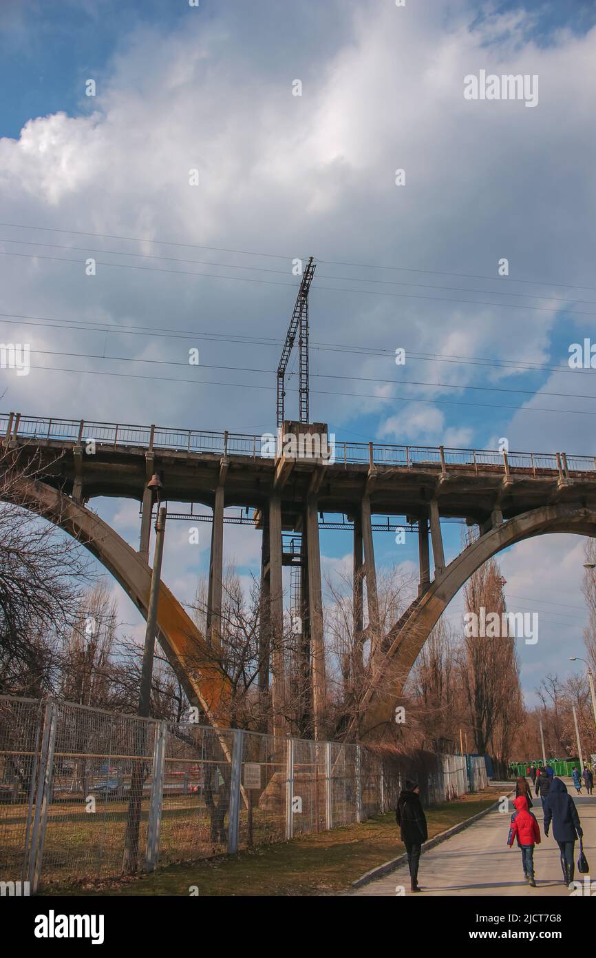 Structural elements of the old, built in the USSR, railway bridge ...