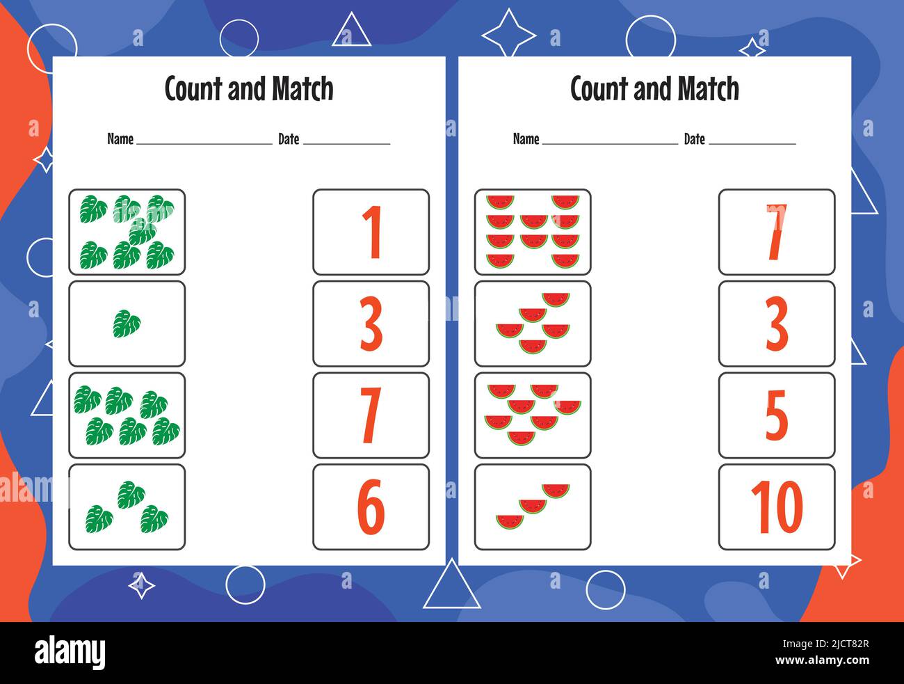 Count and match with the correct number. Matching education game. Count how many items and ...
