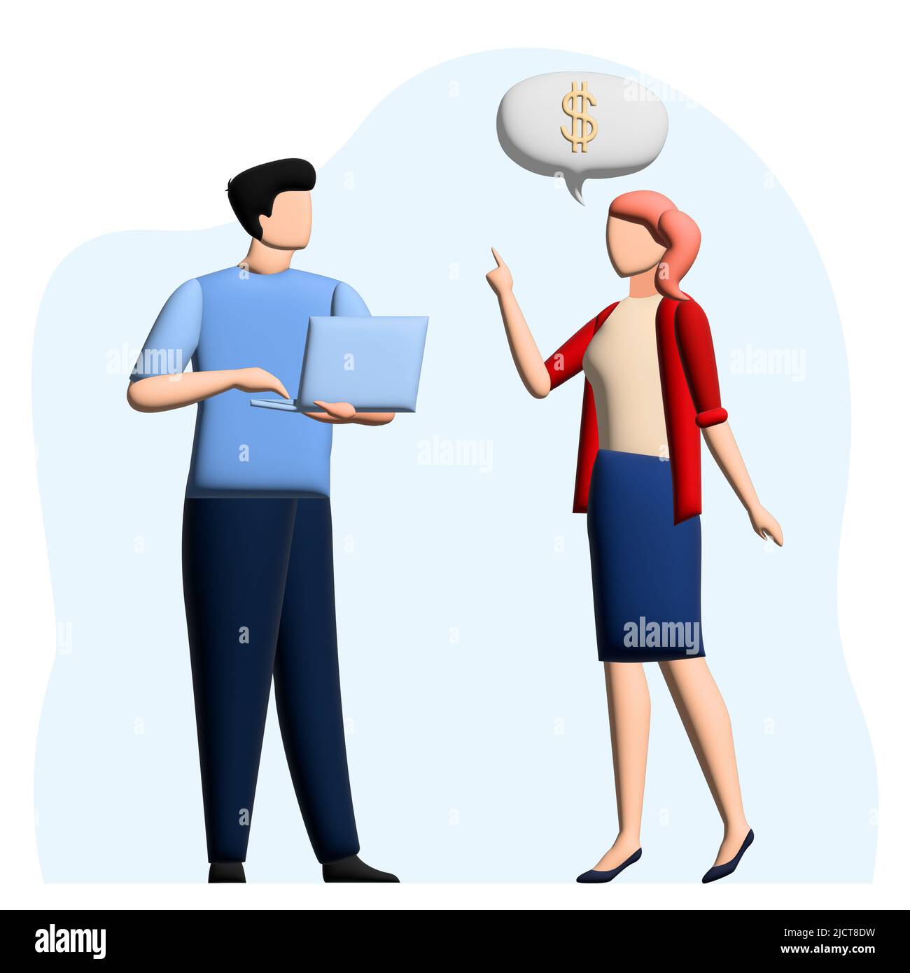 3D business concept, man and woman are negotiating - illustration Stock ...