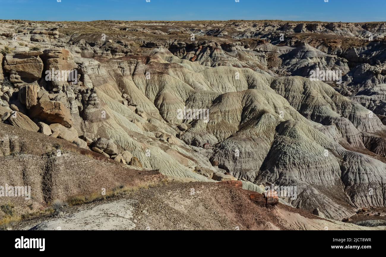 The Painted Desert on a sunny day. Diverse sedimentary rocks and clay ...