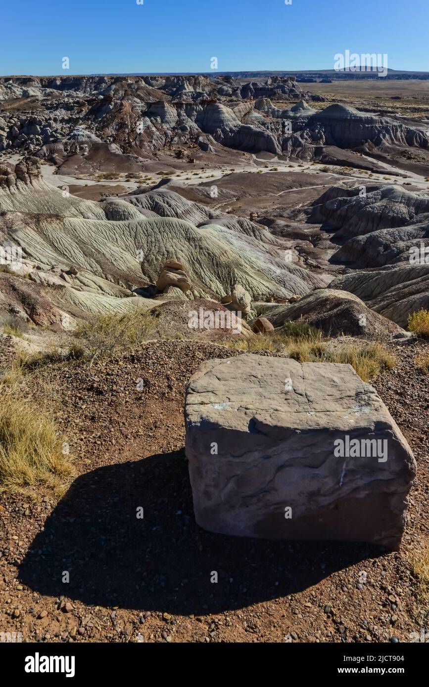 The Painted Desert on a sunny day. Diverse sedimentary rocks and clay ...