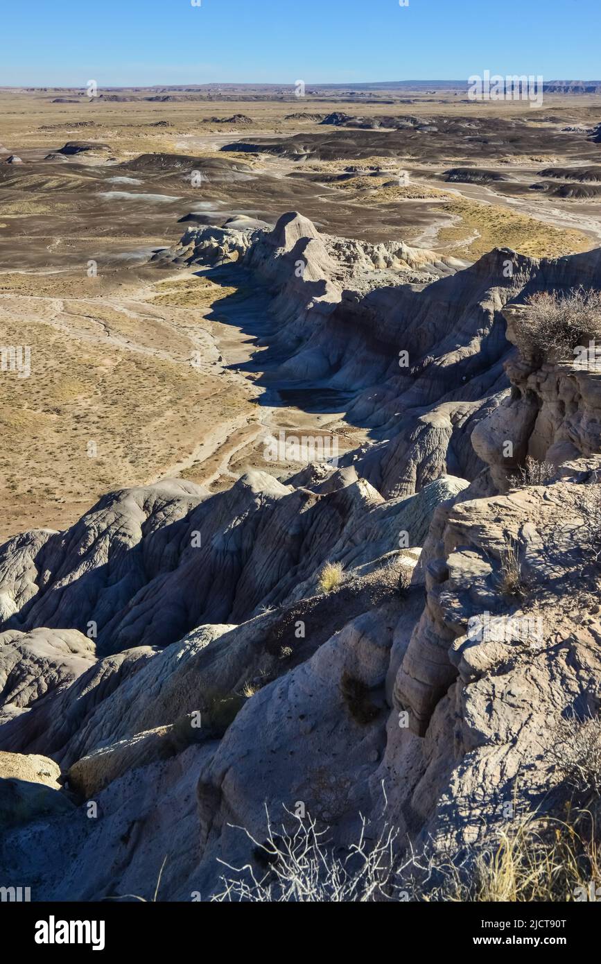 The Painted Desert on a sunny day. Diverse sedimentary rocks and clay ...