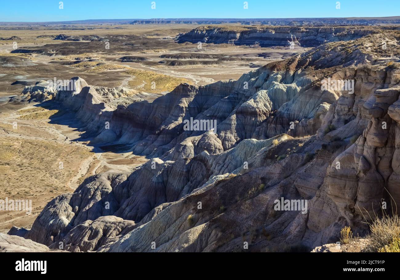 The Painted Desert on a sunny day. Diverse sedimentary rocks and clay ...