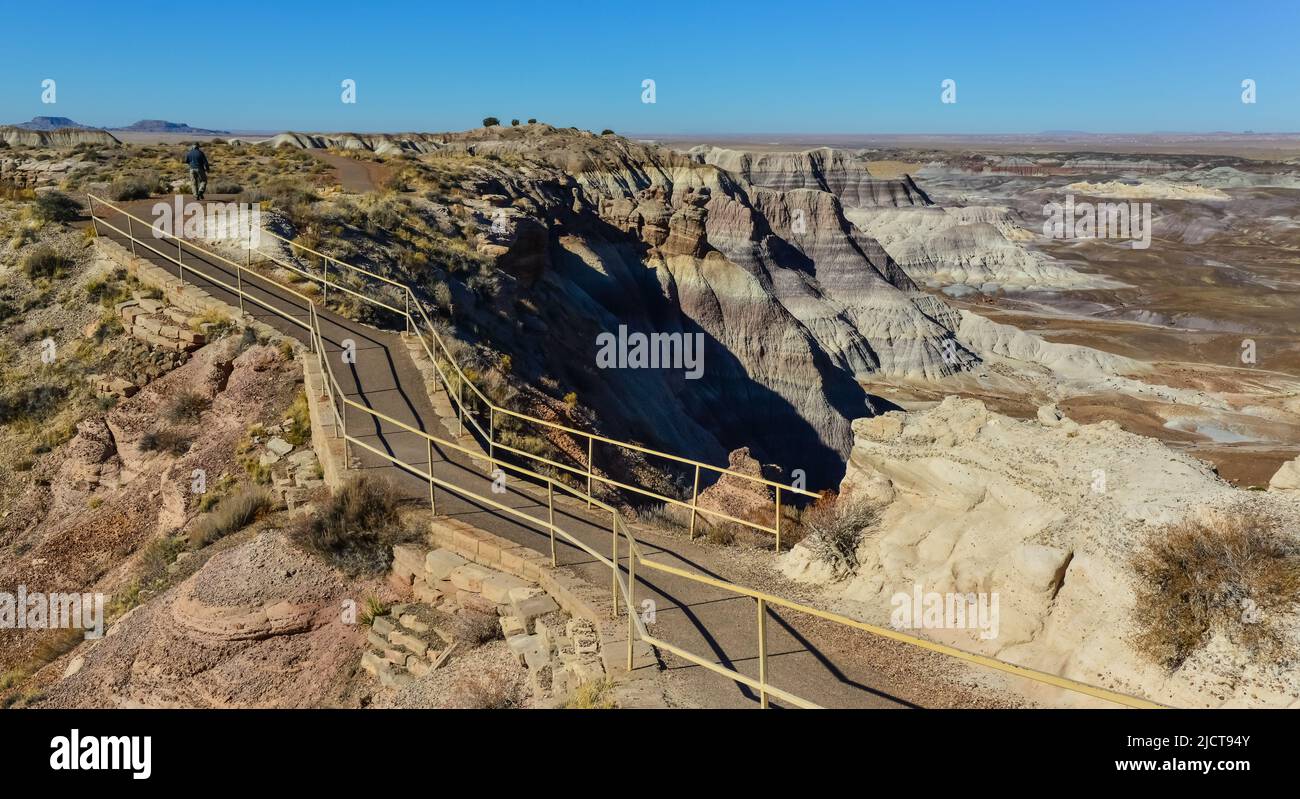 The Painted Desert on a sunny day. Diverse sedimentary rocks and clay ...
