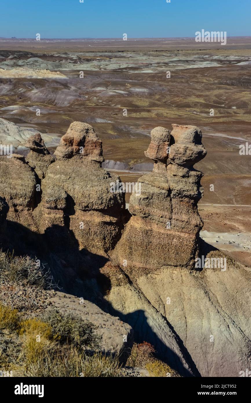 The Painted Desert on a sunny day. Diverse sedimentary rocks and clay ...