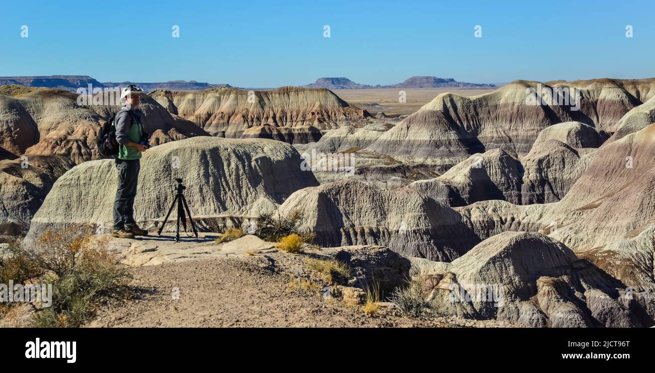 The Painted Desert on a sunny day. Diverse sedimentary rocks and clay ...