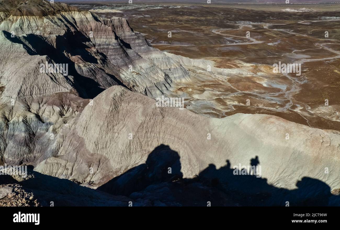 The Painted Desert on a sunny day. Diverse sedimentary rocks and clay ...
