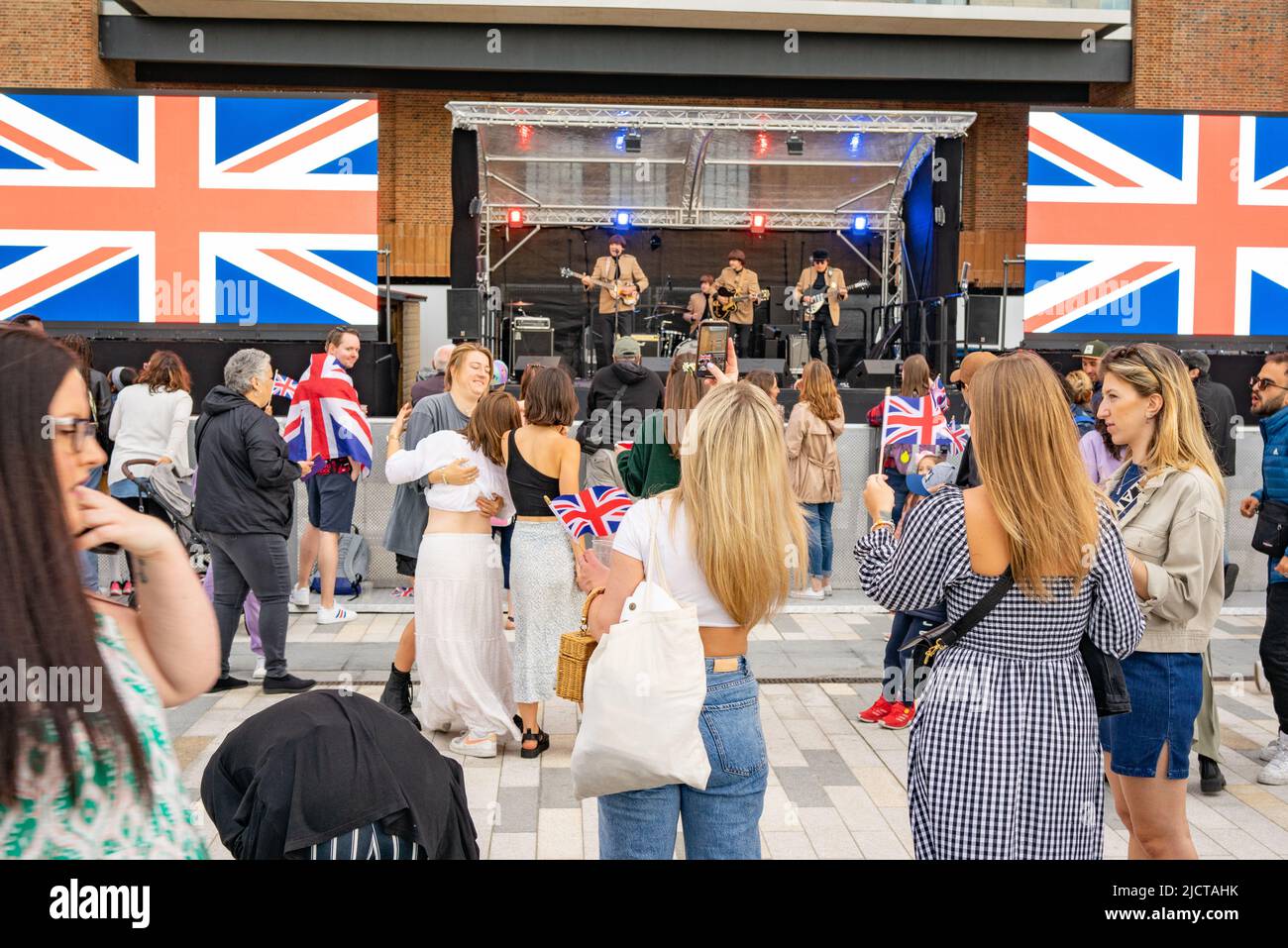 People celebrating the Queens Platinum Jubilee 2022 at Battersea Power ...