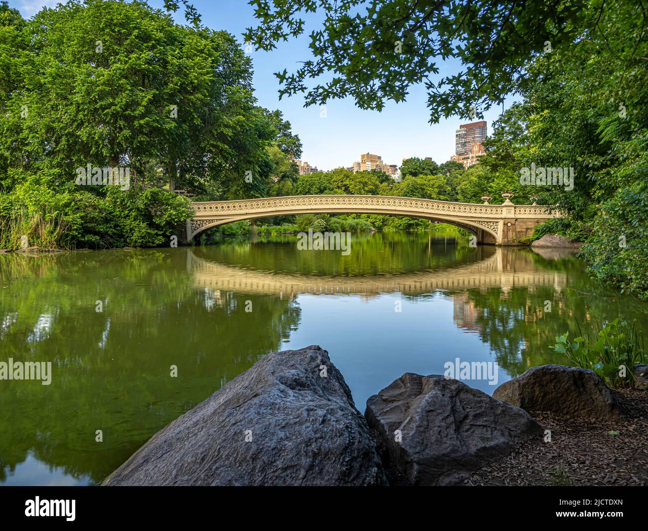 Bow bridge, Central Park, New York City, early morning in late spring ...